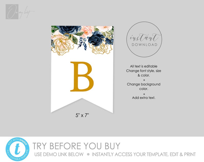 Navy Blue and Blush Gold Printable Wedding Banner Mr & Mrs - Etsy