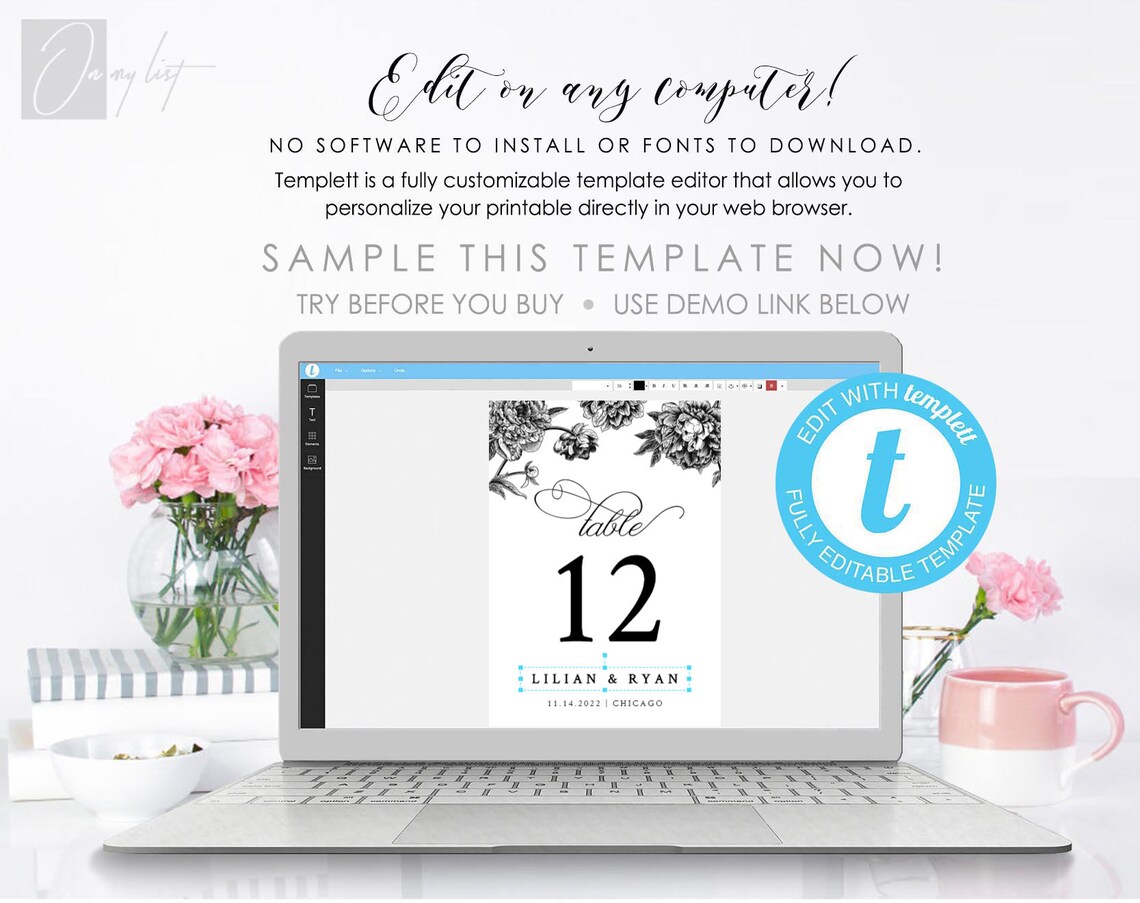 Table Number Template, Black and White, Printable DIY, INSTANT DOWNLOAD ...