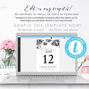 Table Number Template, Black and White, Printable DIY, INSTANT DOWNLOAD ...