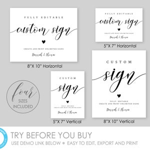 Printable CUSTOM SIGN TEMPLATE Wedding Sign Printable Editable Template ...