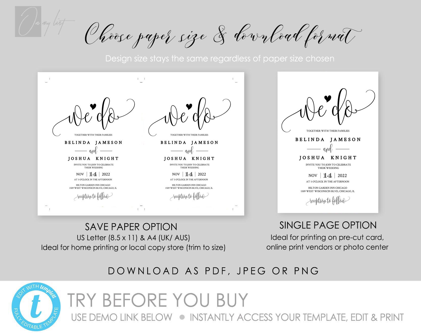 We Do Wedding Invitation Set Editable Template INSTANT - Etsy