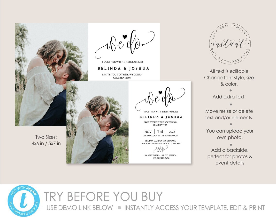 We Do Wedding Invitation Template Photo Wedding Invitation | Etsy