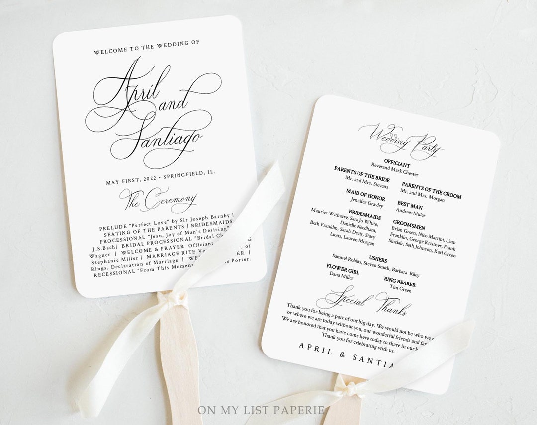Wedding Program Fan Template, Modern Wedding Program Template Download ...
