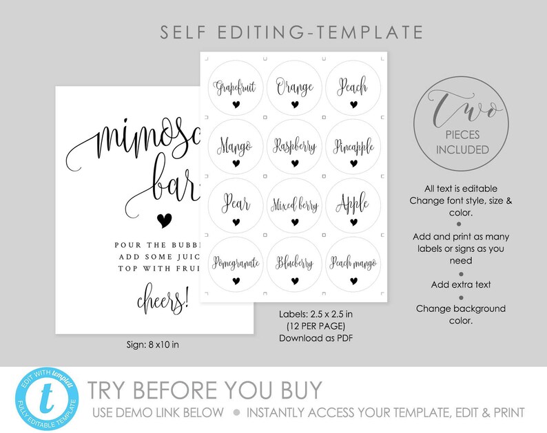 Custom MIMOSA BAR SIGN Template Mimosa Juice Labels Mimosa - Etsy