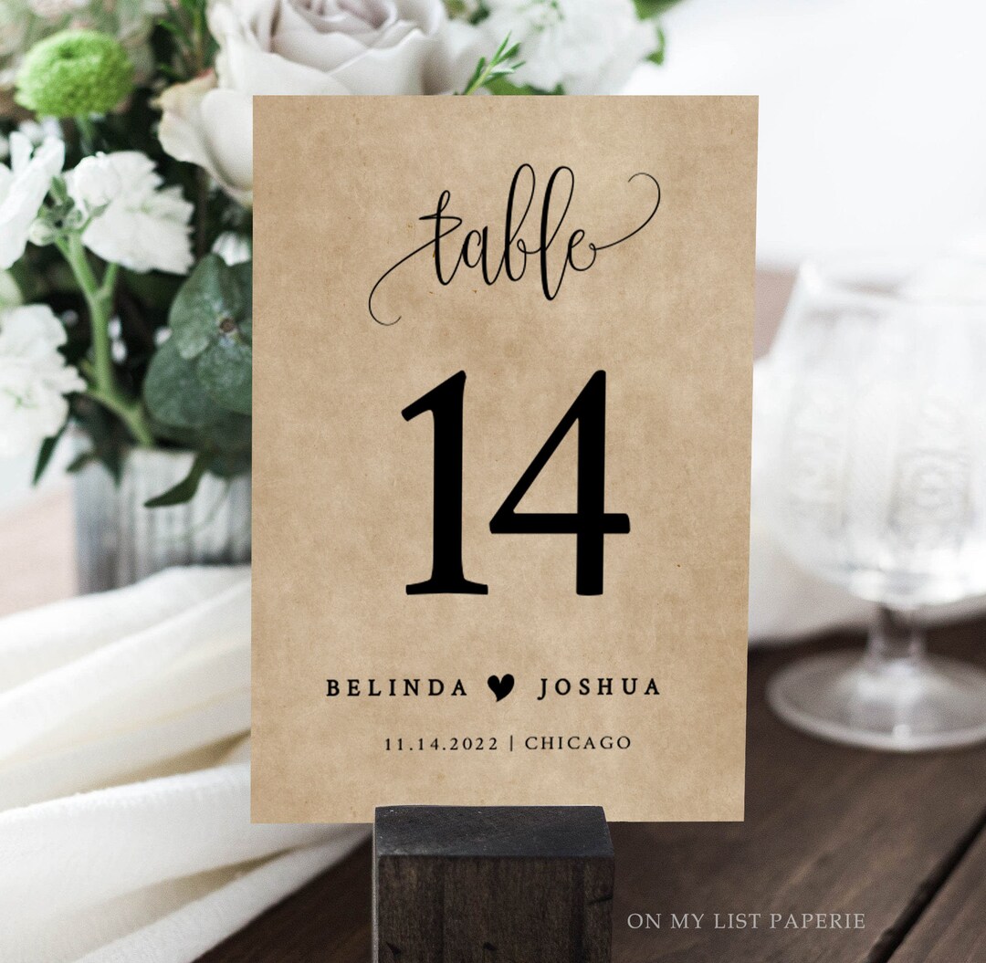 Kraft Table Number Template, Table Numbers, Printable Table Numbers ...