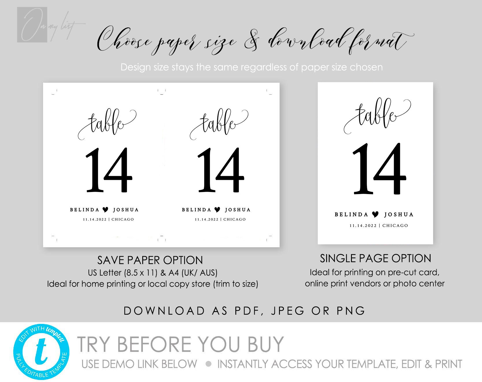 Kraft Table Number Template Table Numbers Printable Table - Etsy