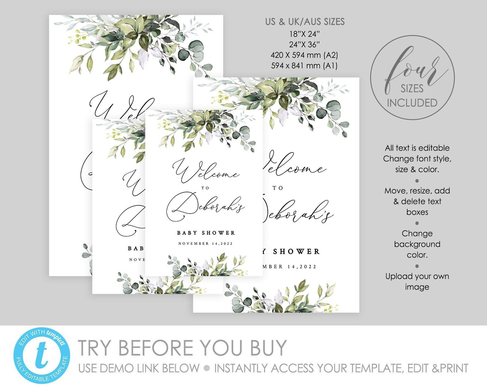 Welcome BABY SHOWER SIGN Template Baby Shower Welcome Sign - Etsy