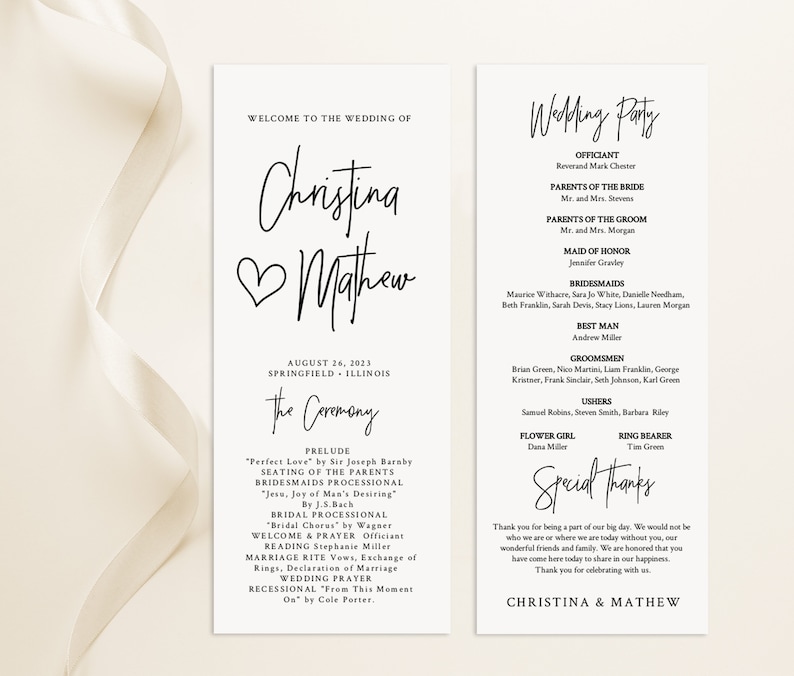 Wedding Program Template Modern Wedding Program Template | Etsy