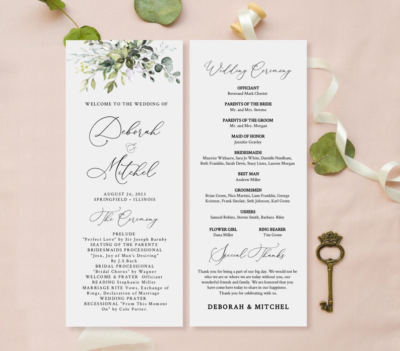 Greenery Wedding Program Template Modern Wedding Program - Etsy