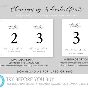 Table Number Template, Black and White, Printable DIY, INSTANT DOWNLOAD ...