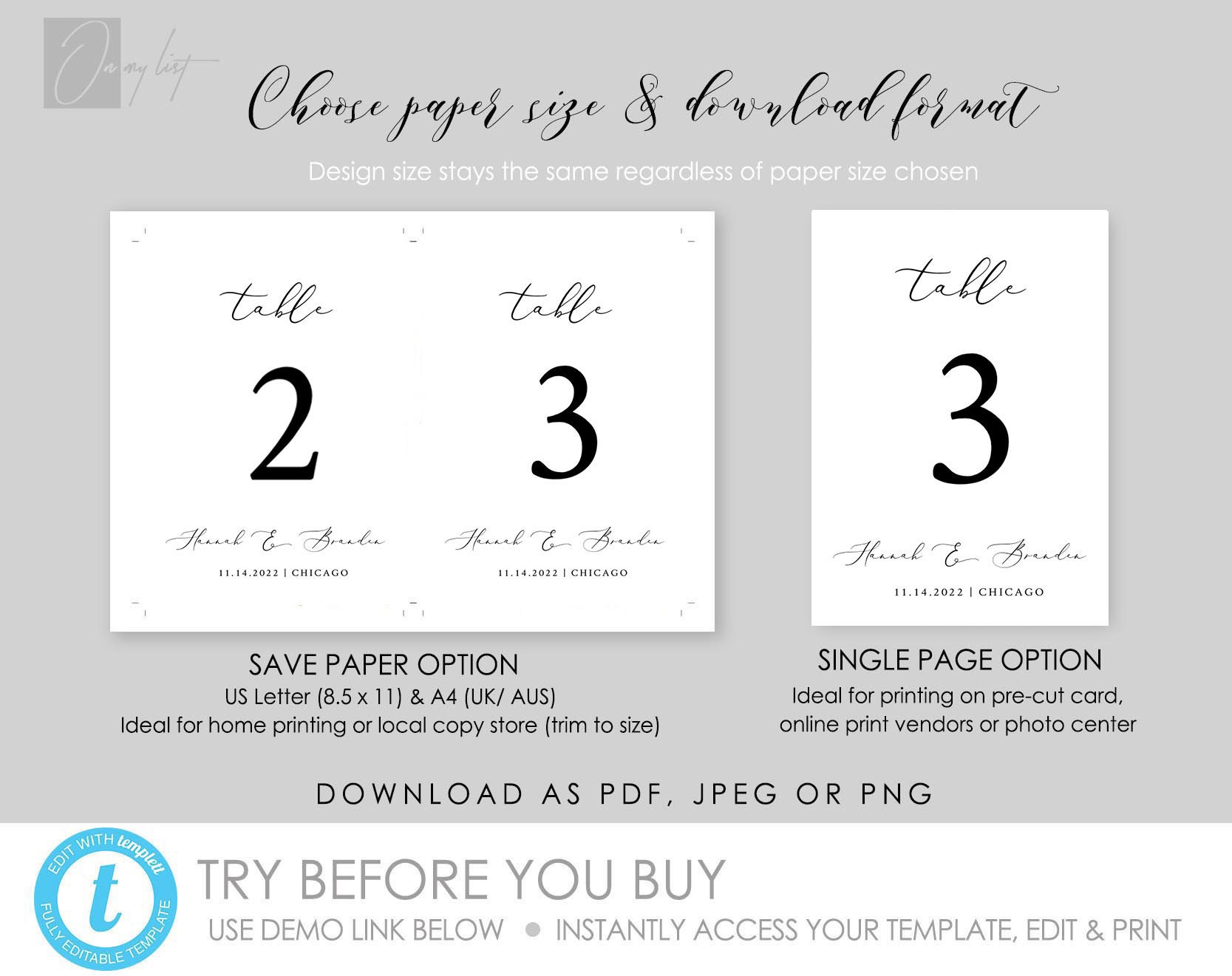 Table Number Template, Black and White, Printable DIY, INSTANT DOWNLOAD ...