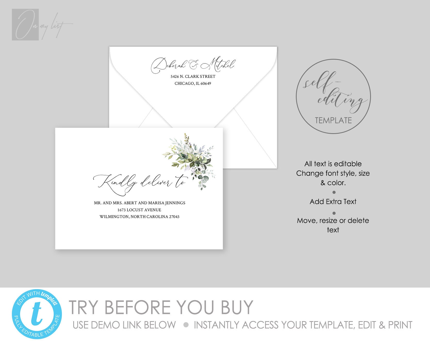 Greendery Wedding Envelope Template Address Envelope Template - Etsy