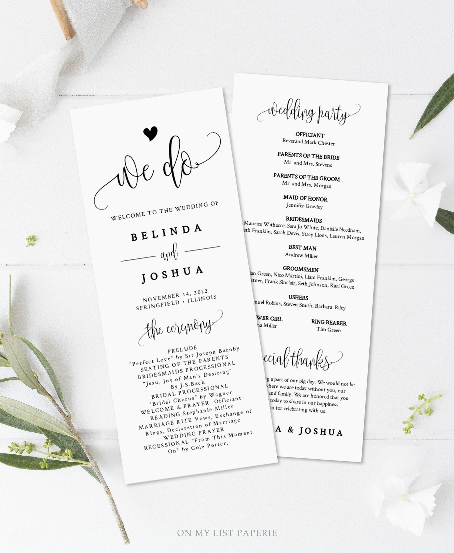 Wedding Program Template, Editable Template, INSTANT DOWNLOAD, Tall ...