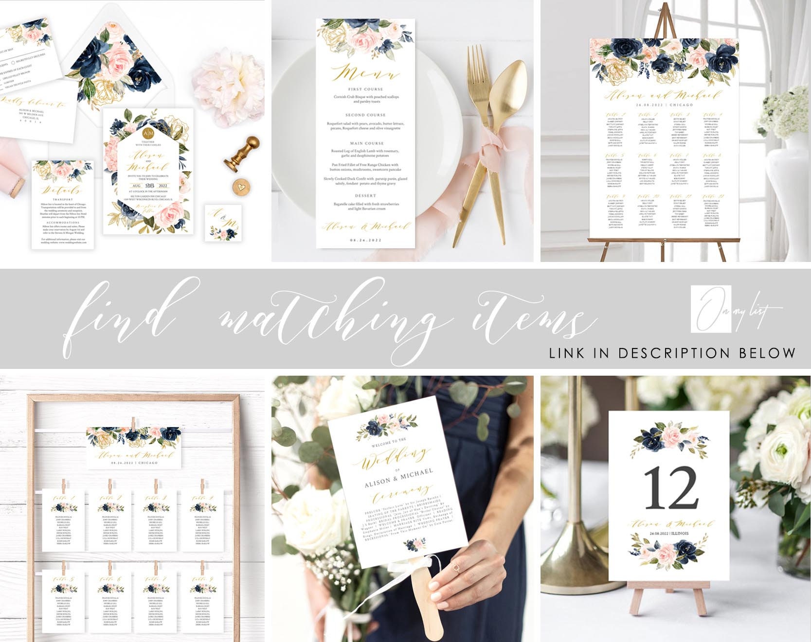 Navy Blue Blush Seating Chart Template Pink Gold Printable - Etsy
