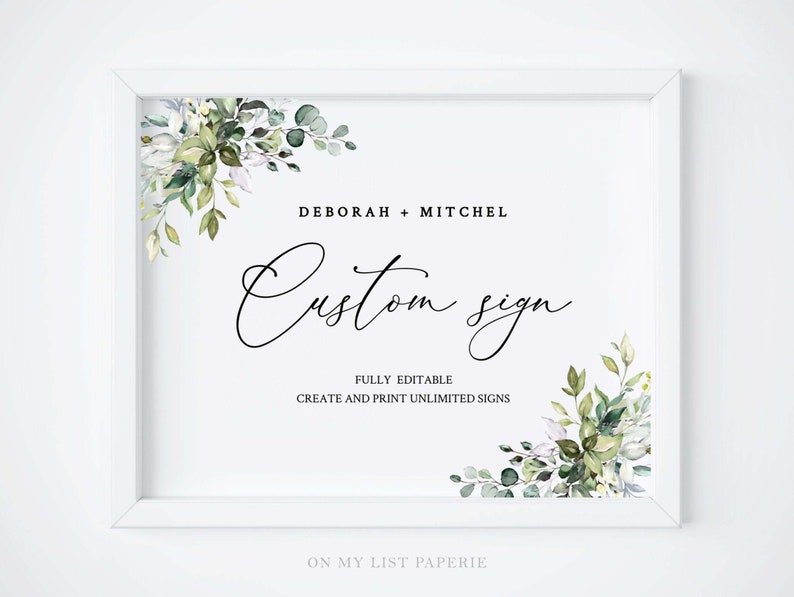 Printable CUSTOM SIGN TEMPLATE Wedding Sign Printable Editable Template ...