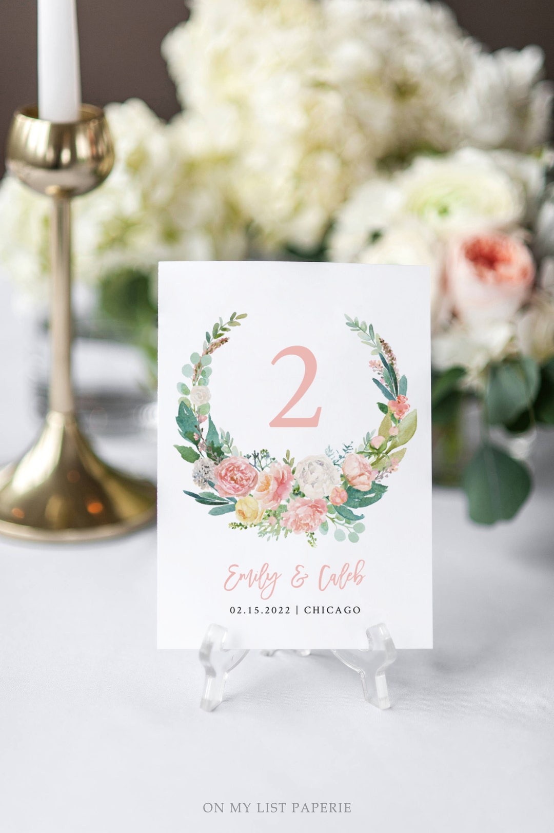 Floral Blush Table Number Template, Floral Rose , Printable DIY ...