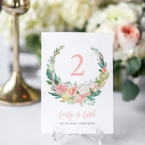 Floral Blush Table Number Template, Floral Rose , Printable DIY ...