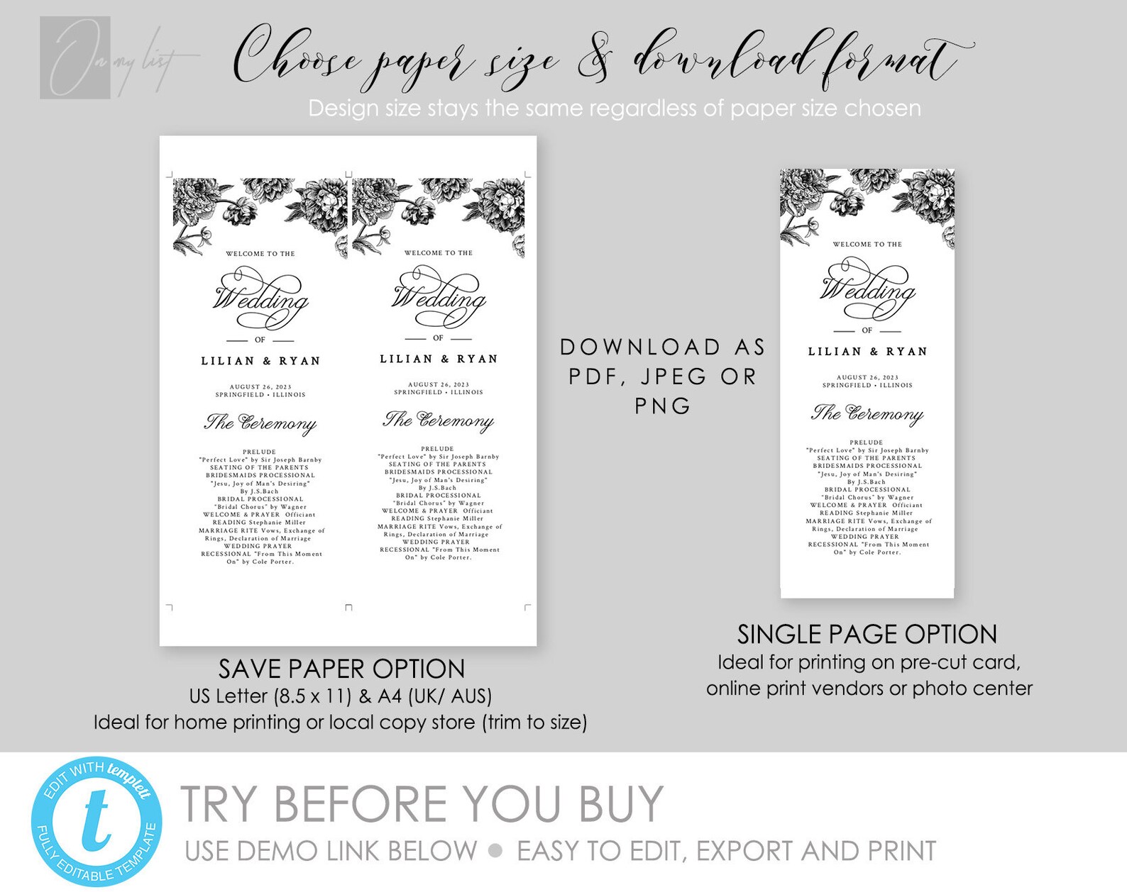 Wedding Program Template Floral Wedding Program Template - Etsy
