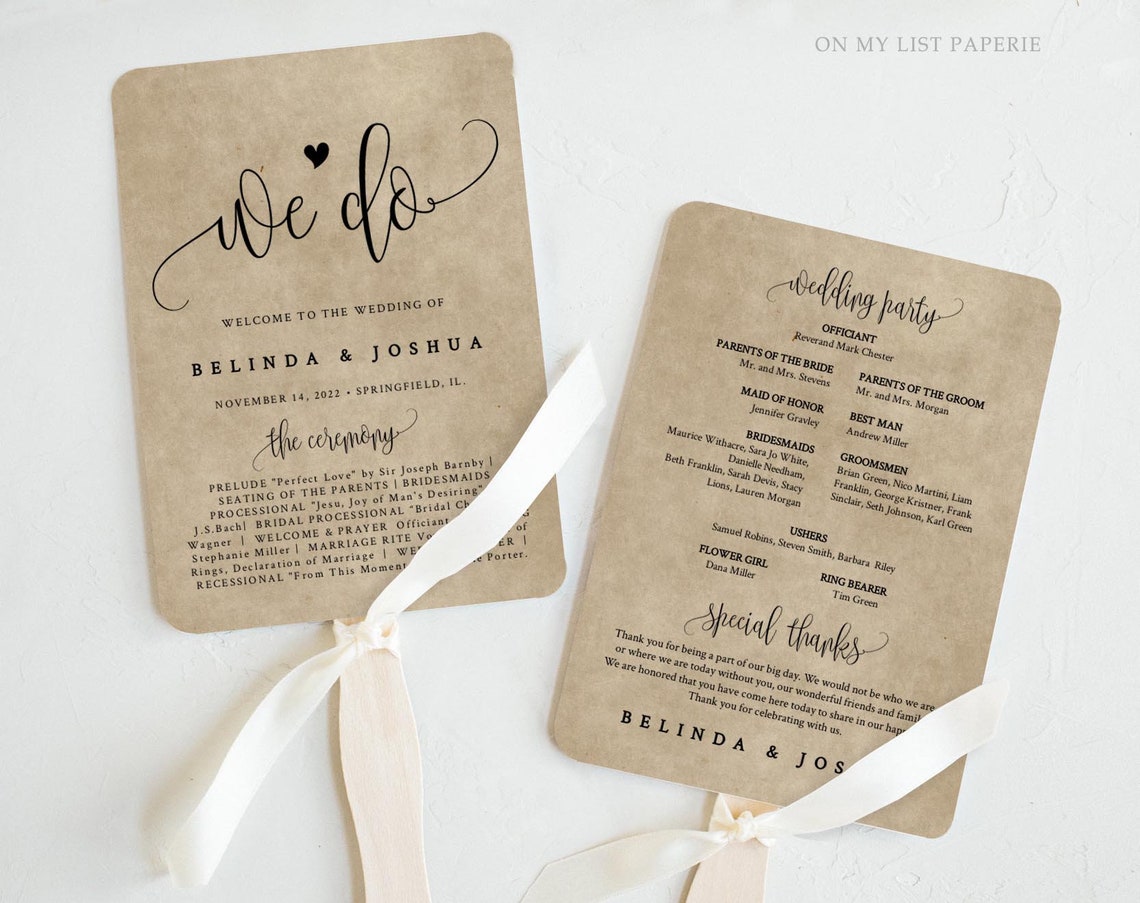 Kraft Rustic Fan Wedding Program 100% Editable Template - Etsy