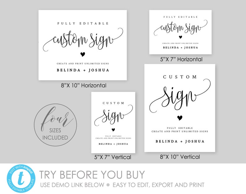 Printable CUSTOM SIGN TEMPLATE Printable Editable Template - Etsy
