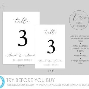 Table Number Template, Black and White, Printable DIY, INSTANT DOWNLOAD ...