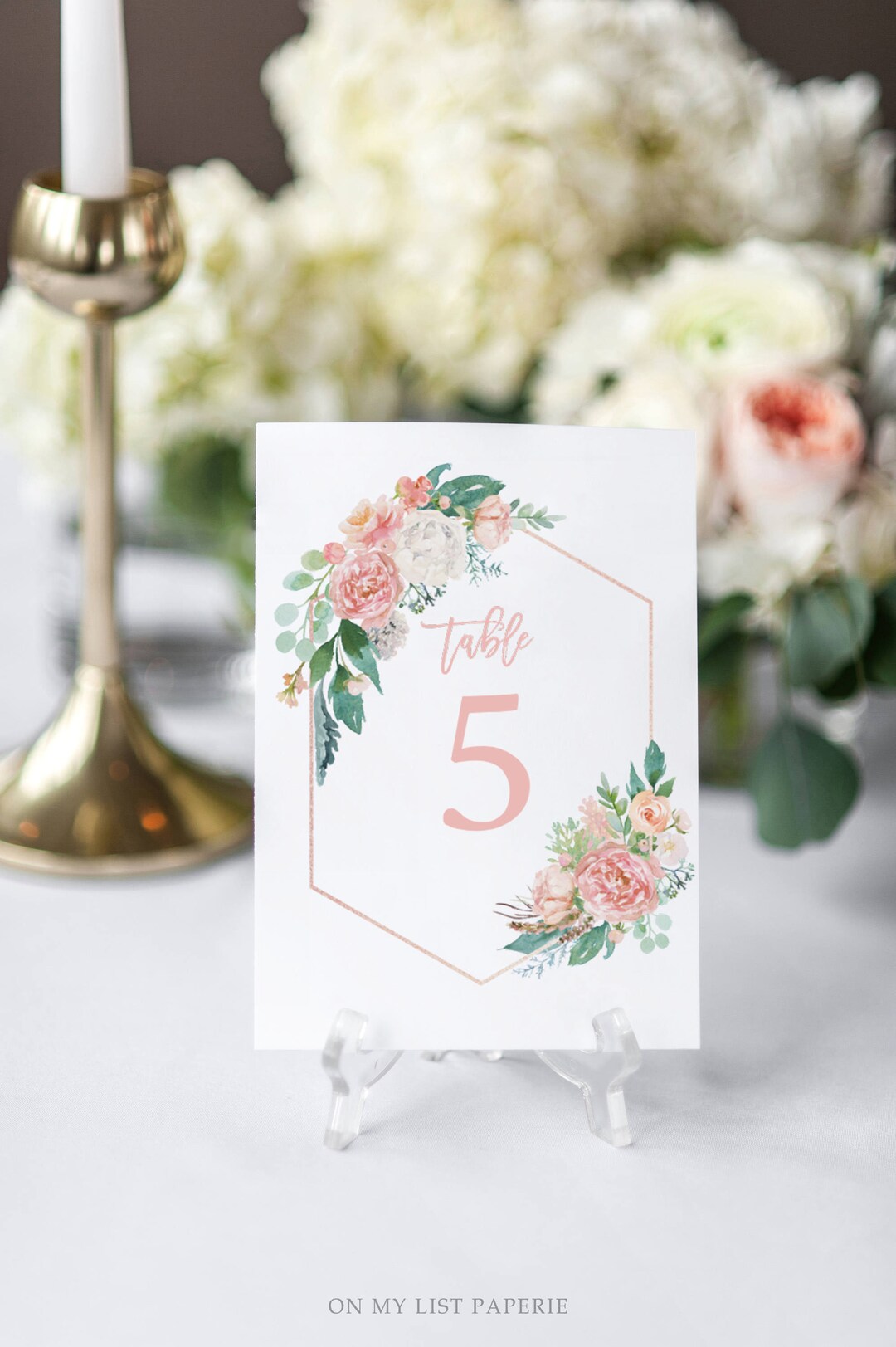 Table Number Template, Floral Rose , Printable DIY, INSTANT DOWNLOAD ...
