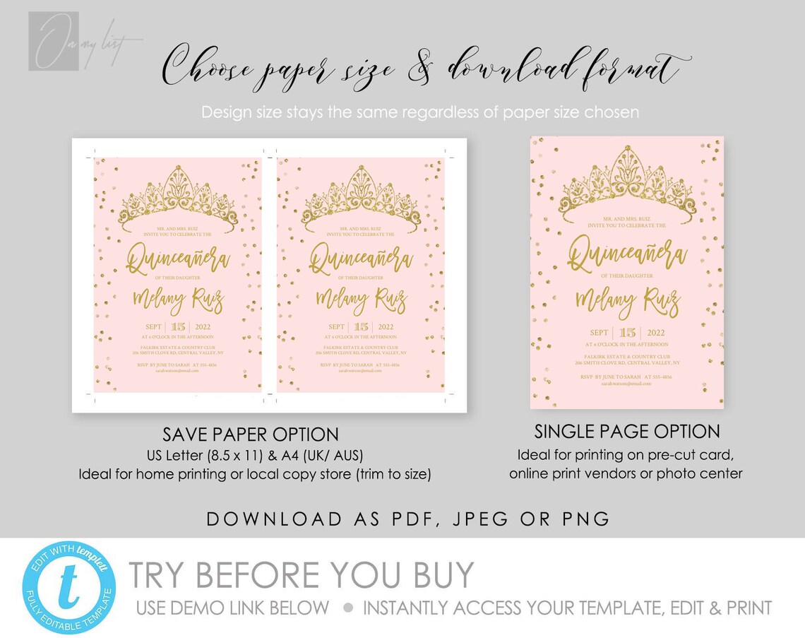 Gold Crown Quinceañera Invitation Quinceanera Invite - Etsy