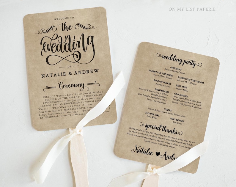 Kraft Rustic Fan Wedding Program 100% Editable Template - Etsy