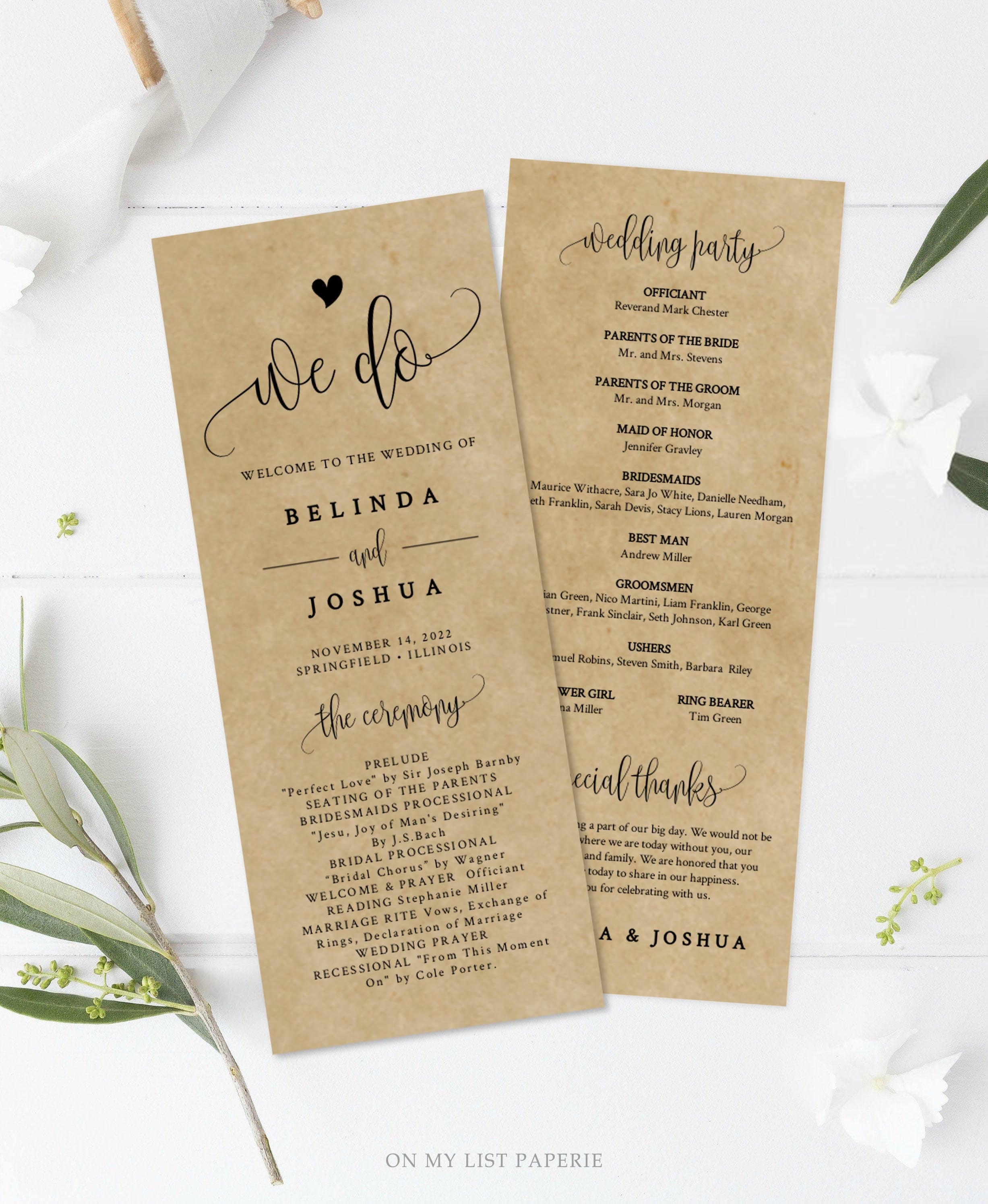 Wedding Program Template Editable Template INSTANT DOWNLOAD - Etsy