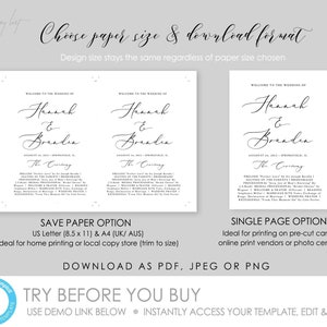 Wedding Program, 100% Editable Template, INSTANT DOWNLOAD, Tall Program ...