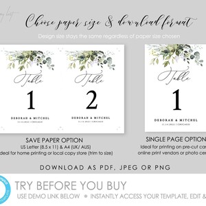 Boho Greenery Table Number Template,greenery Eucalyptus, Leaf Leaves ...