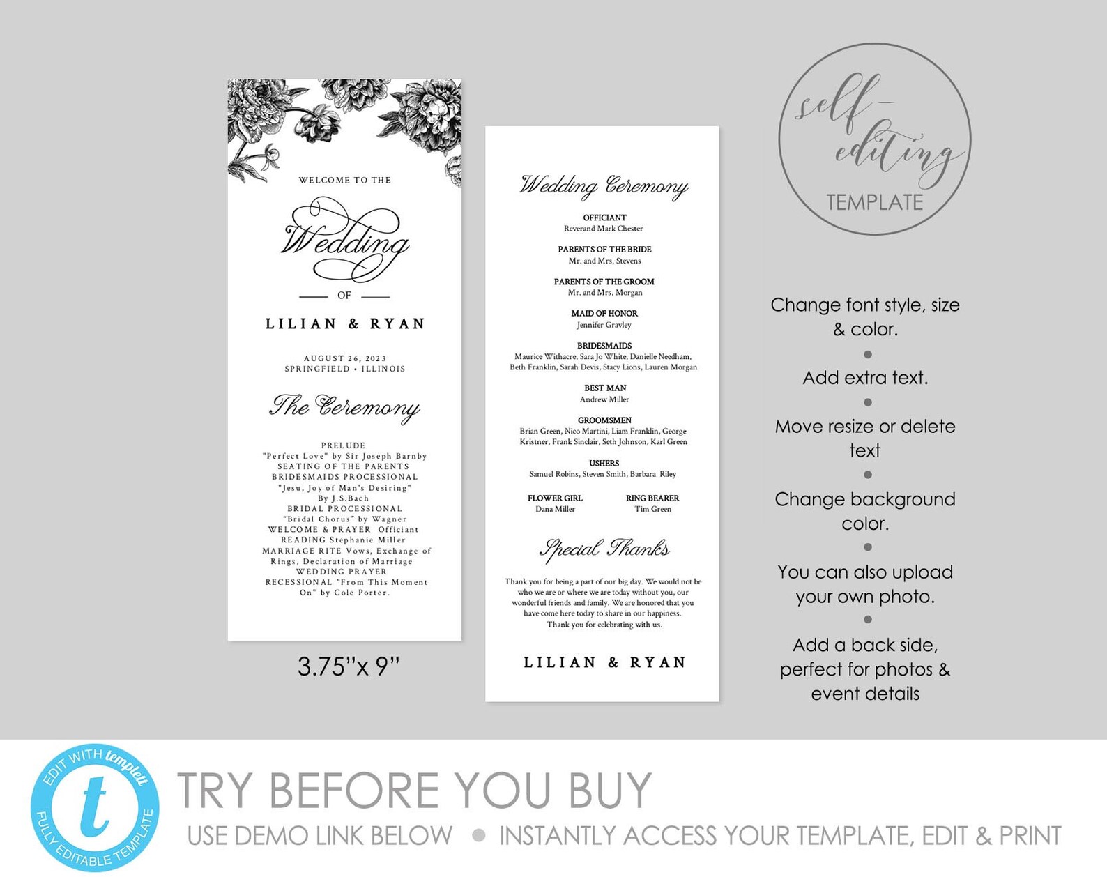 Wedding Program Template Floral Wedding Program Template - Etsy