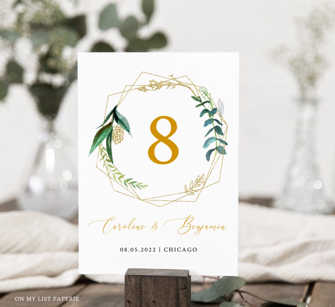 Greenery Table Number Template,greenery Gold, Printable DIY, INSTANT ...