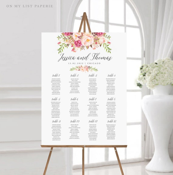 Pink Floral Seating Chart Template Pink Gold Printable DIY | Etsy