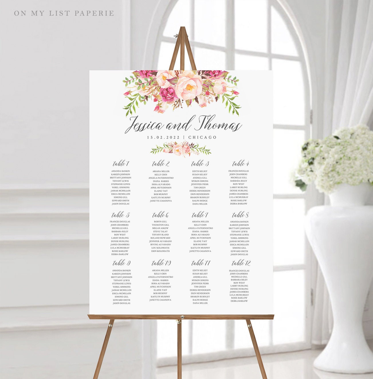 Pink floral Seating Chart Template Pink Gold Printable DIY | Etsy