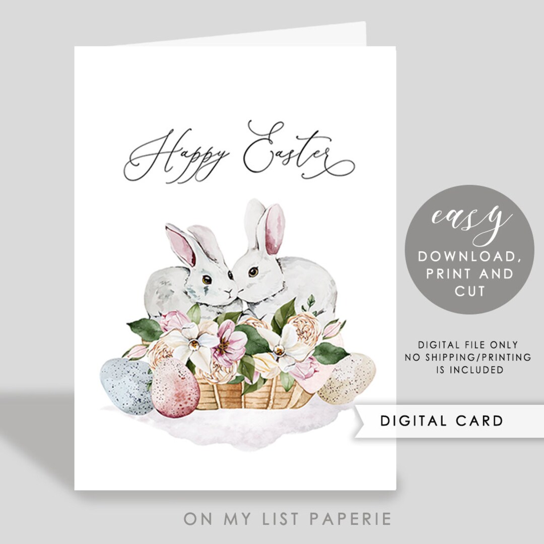 HAPPY EASTER Printable Card, Printable Easter BUNNY Card Digital ...