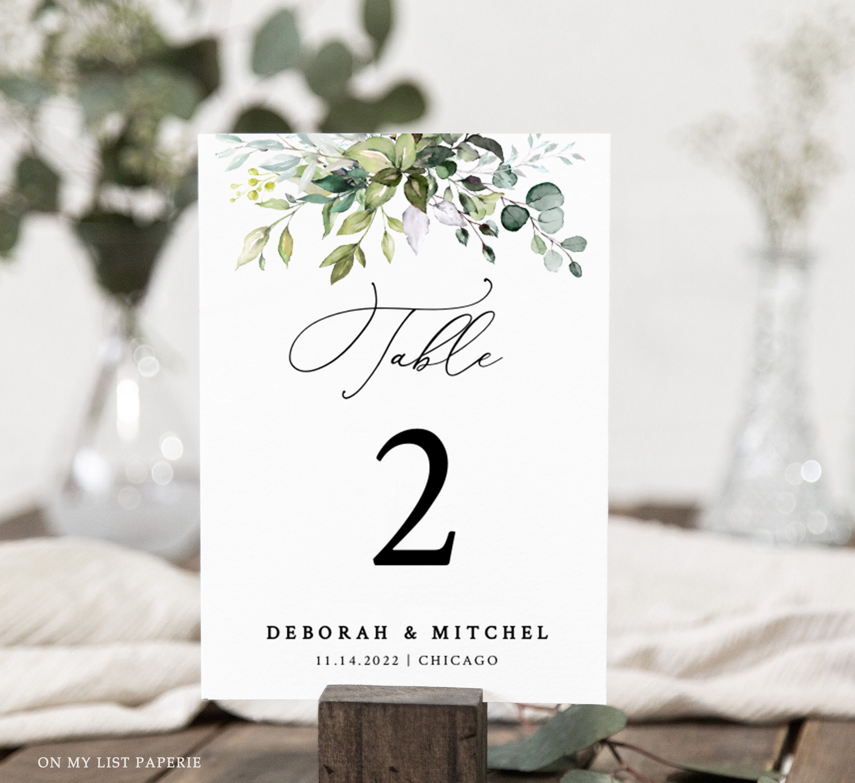 Boho Greenery Table Number Templategreenery Eucalyptus Leaf - Etsy
