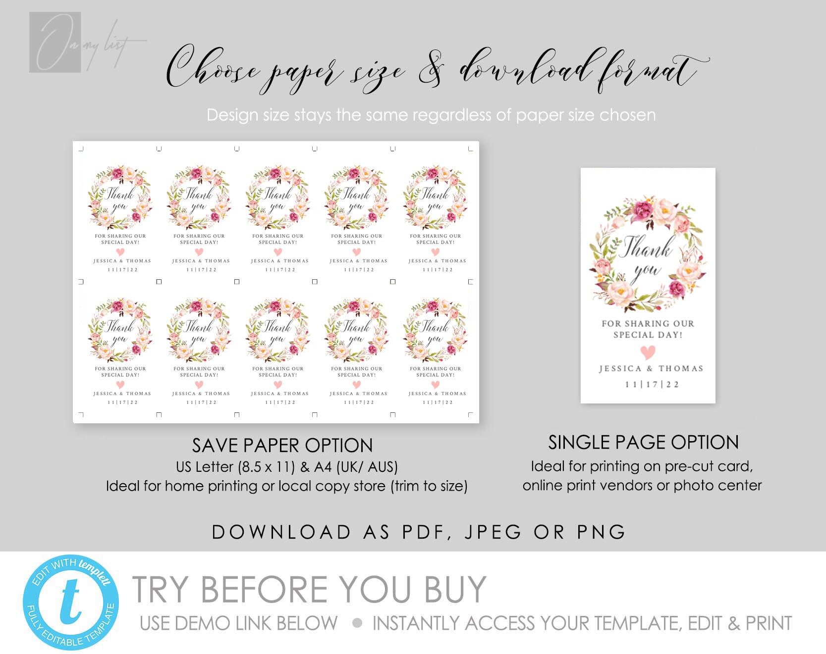 Pink Flowers Favor Tags or Labels 100% Editable Template - Etsy
