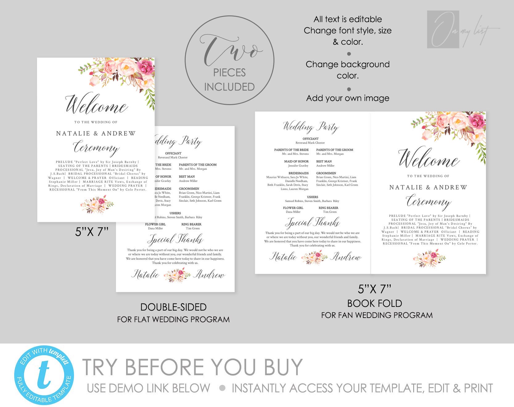 Wedding Program template 100% Editable Template INSTANT | Etsy