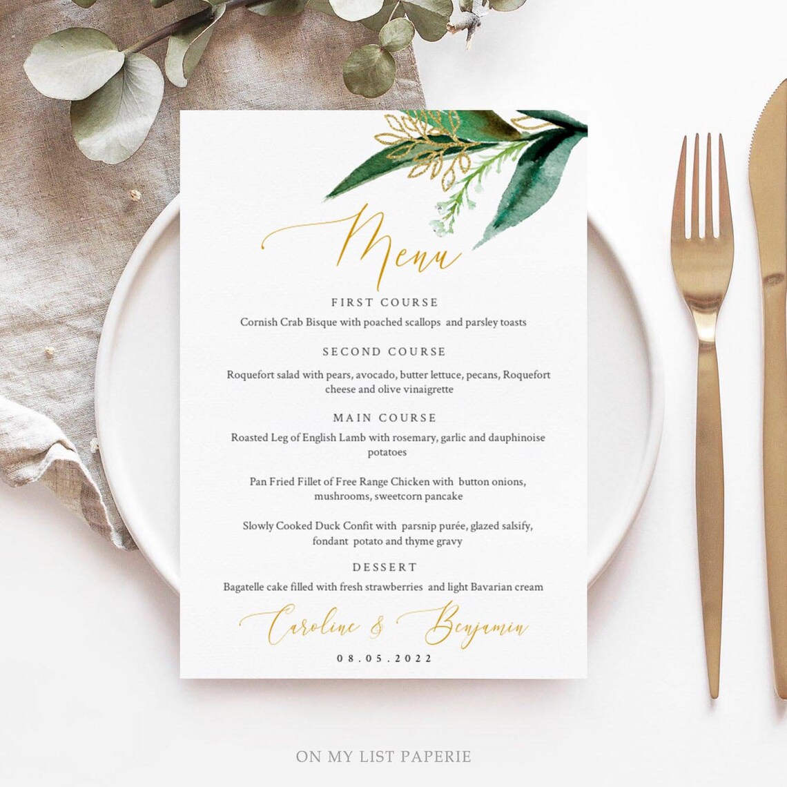 Greenery Wedding Menu Template Greenery Menu Printable Menu - Etsy