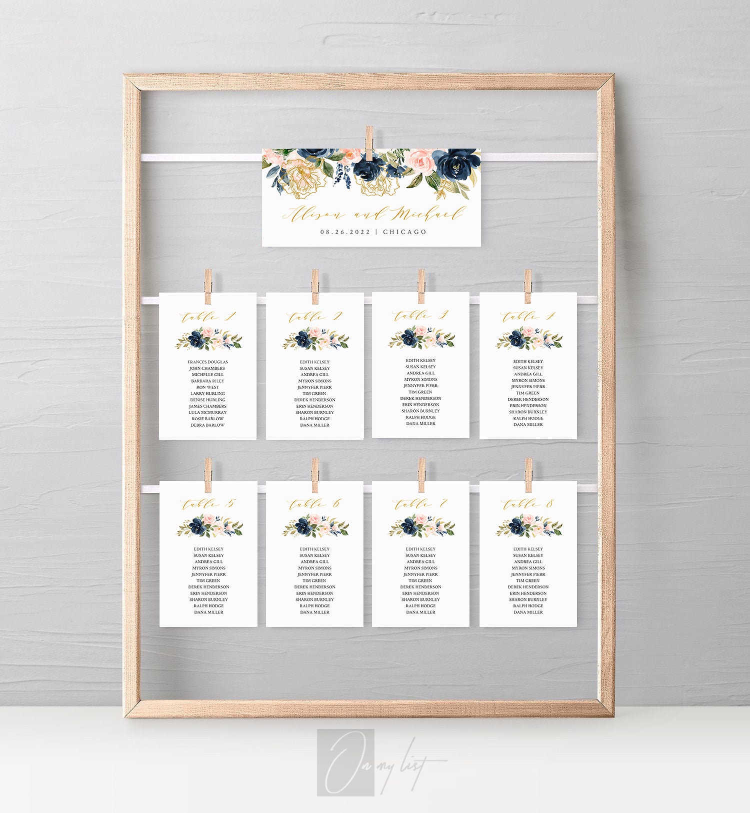Navy Blush Wedding Seating Cards Template 2 Sizes 4x6 | Etsy