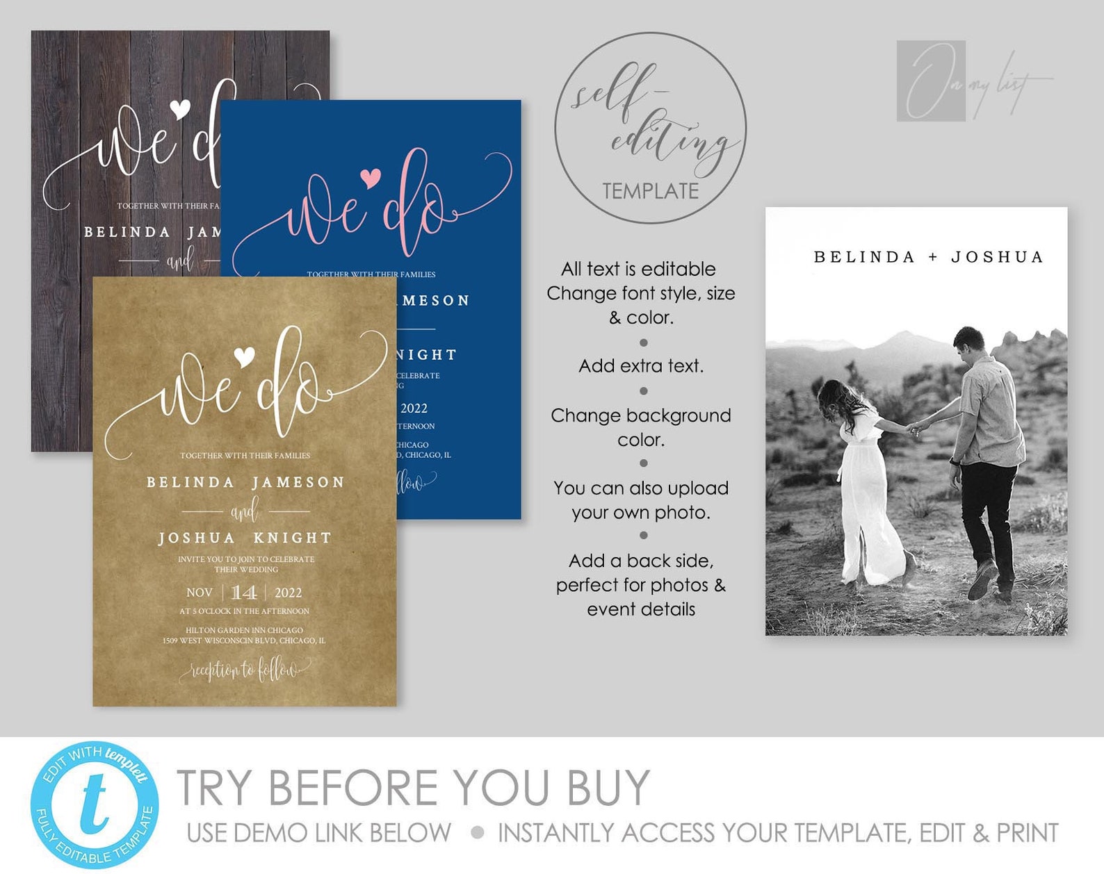 Kraft Rustic Wedding Invitation Set, Editable Template, INSTANT ...