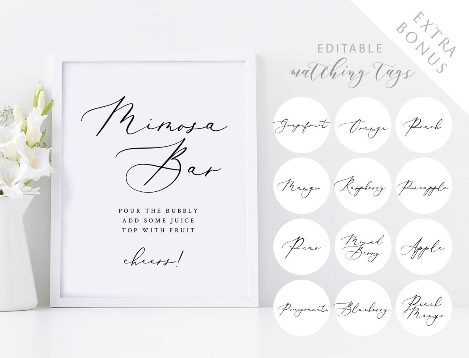 Minimal MIMOSA BAR SIGN Template | Mimosa Juice Labels | Mimosa Bar ...
