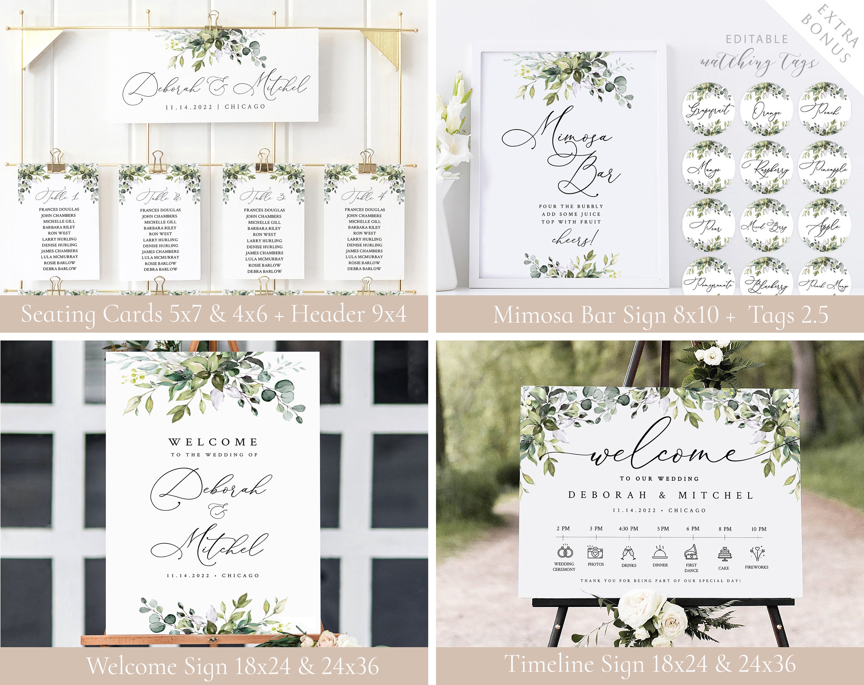 Wedding Bundle Template Download, Greenery Wedding Template Bundle 35 ...