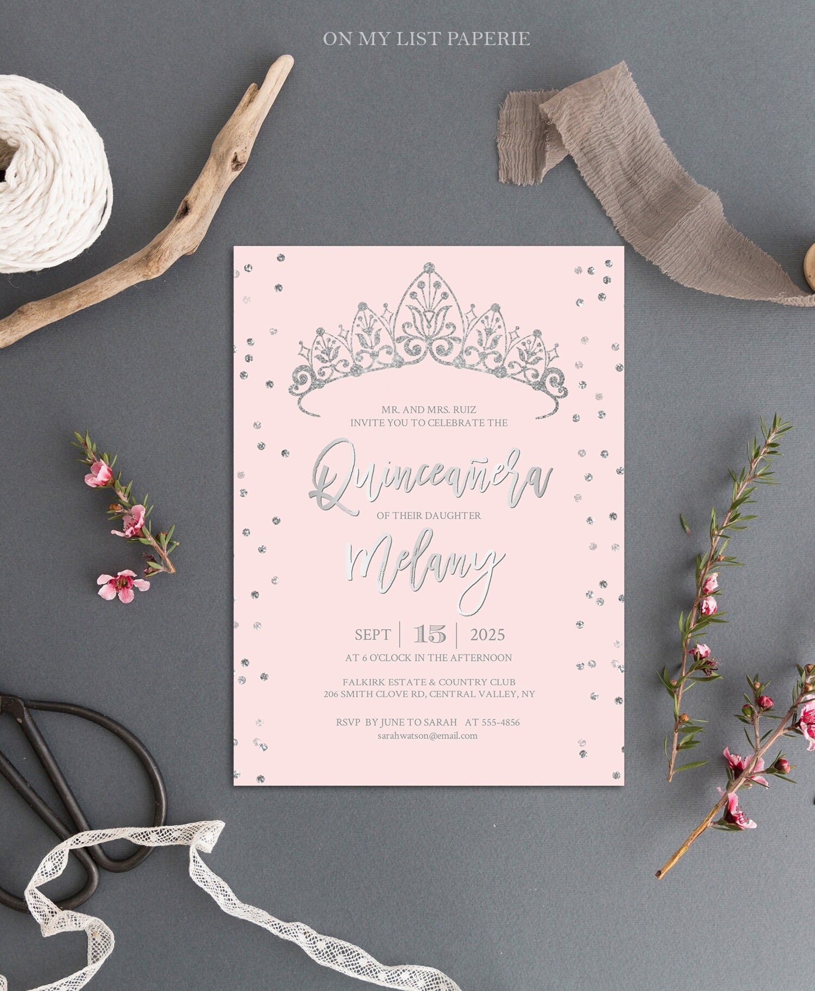 Silver Crown QUINCEANERA INVITATION Template Silver - Etsy
