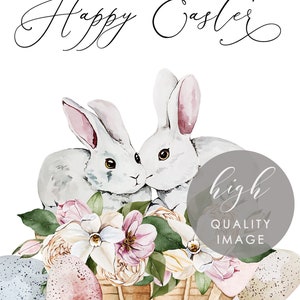 HAPPY EASTER Printable Card, Printable Easter BUNNY Card Digital ...