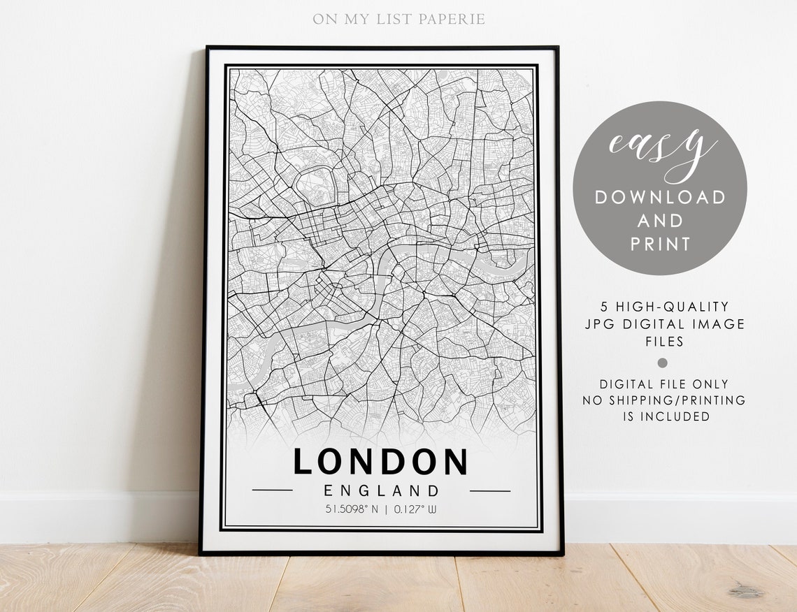 London City Map Print Black and White Map Poster London Map | Etsy