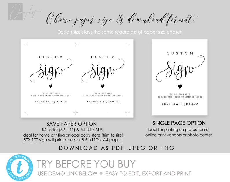 Printable CUSTOM SIGN TEMPLATE Printable Editable Template - Etsy