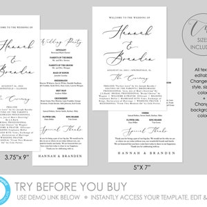 Wedding Program, 100% Editable Template, INSTANT DOWNLOAD, Tall Program ...
