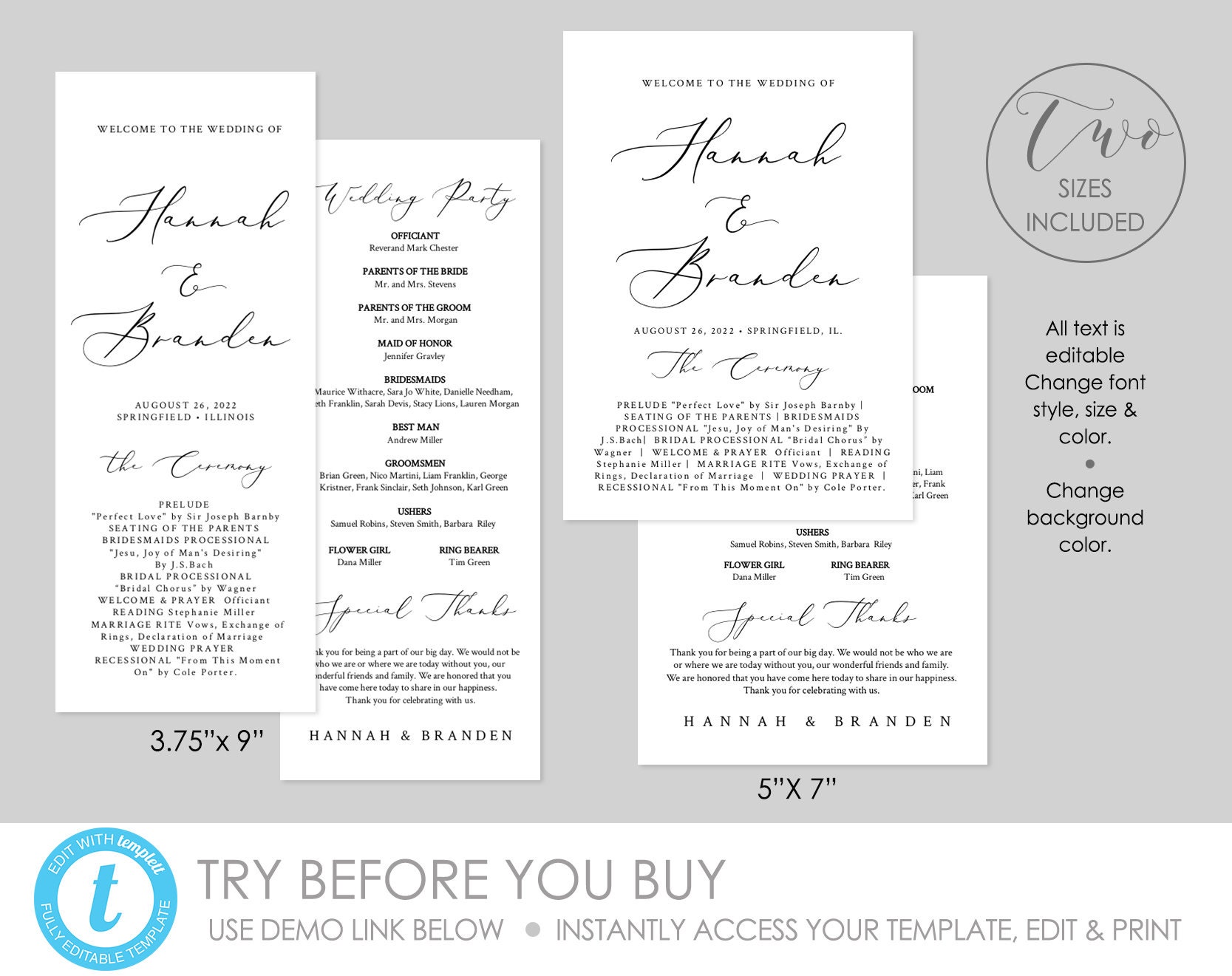 Wedding Program 100% Editable Template INSTANT DOWNLOAD - Etsy